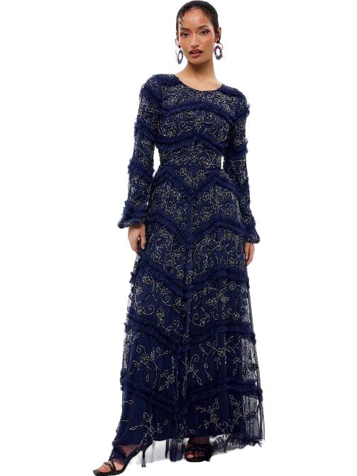 MARYISA MARYISA Embellished Sequins Ruffle Maxi Dress
